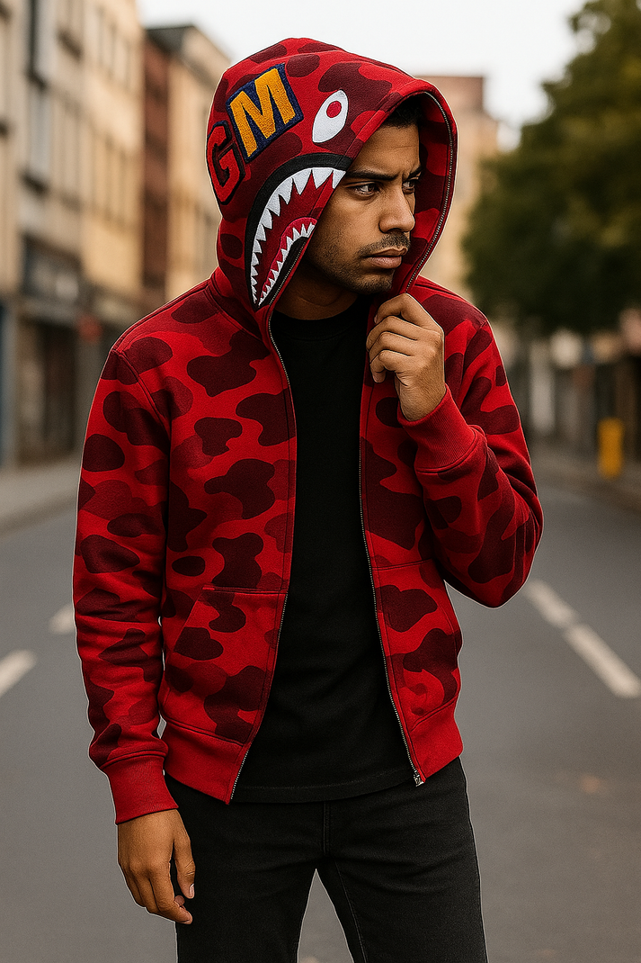 CHOMPA HOODIE BAPE SHARK COLOR ROJO – ZIZI